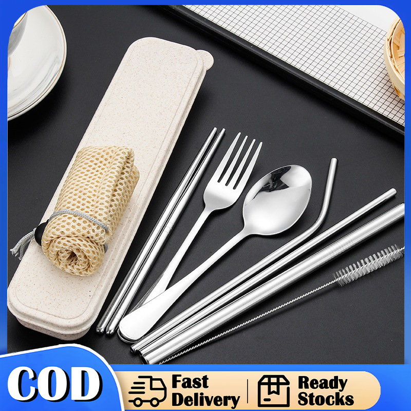 Portable outdoor stainless steel spoon and fork set utensils korean ...