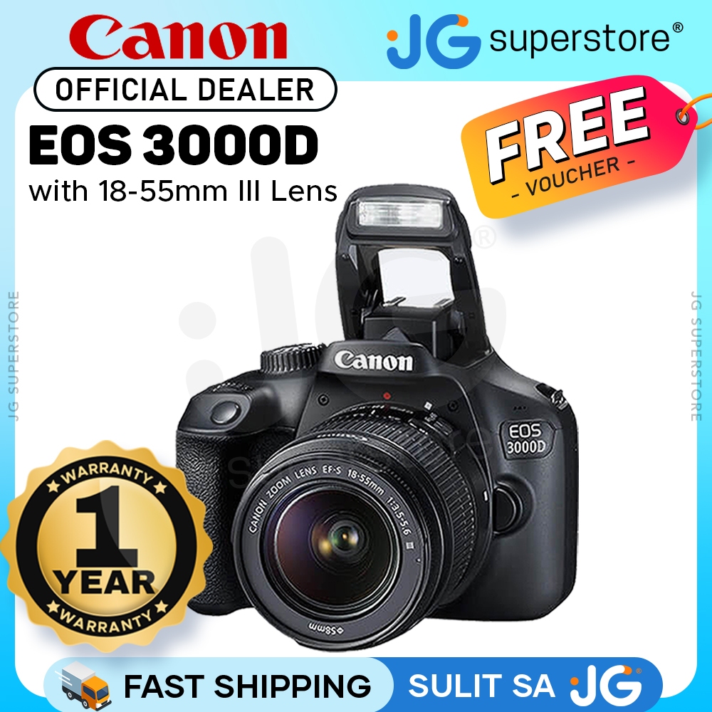 Canon EOS 3000D DSLR Camera w/ EF-S 18-55mm III Lens Kit, APS-C Format ...
