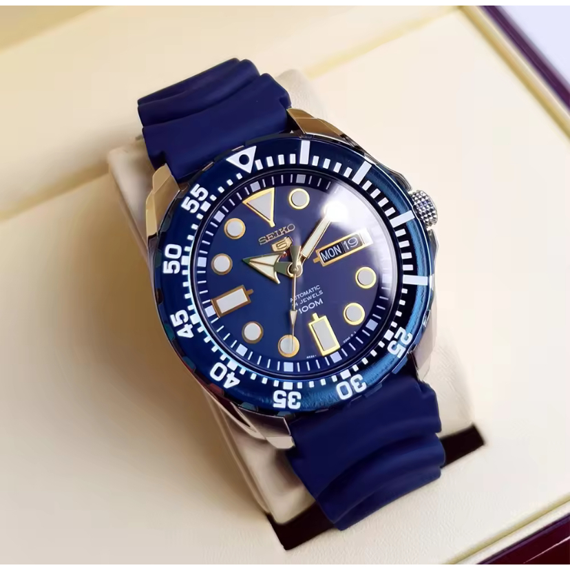Seiko 5 divers watch for men water proof Casual Sport Watch blue divers ...