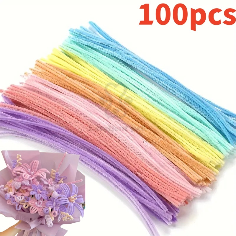 100pcs Fuzzy Wire Flexible Chenille Fabric Pipe Cleaners Plush Craft ...
