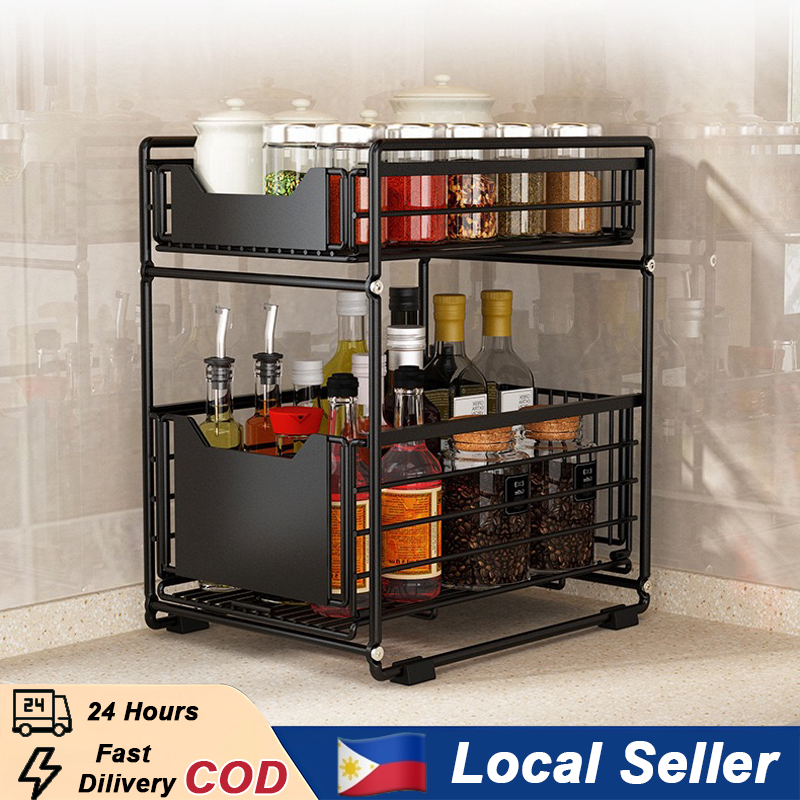 Kitchen Storage Rack 2-tier Under Sink Storage Organizer Pull Out ...