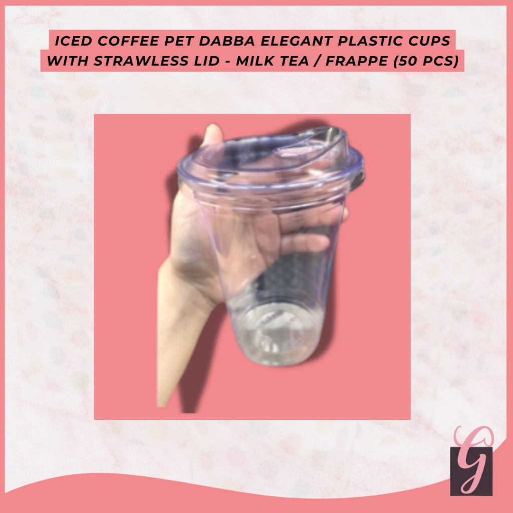 Iced Coffee PET Dabba Elegant Plastic Cups with Strawless Lid - Milk ...