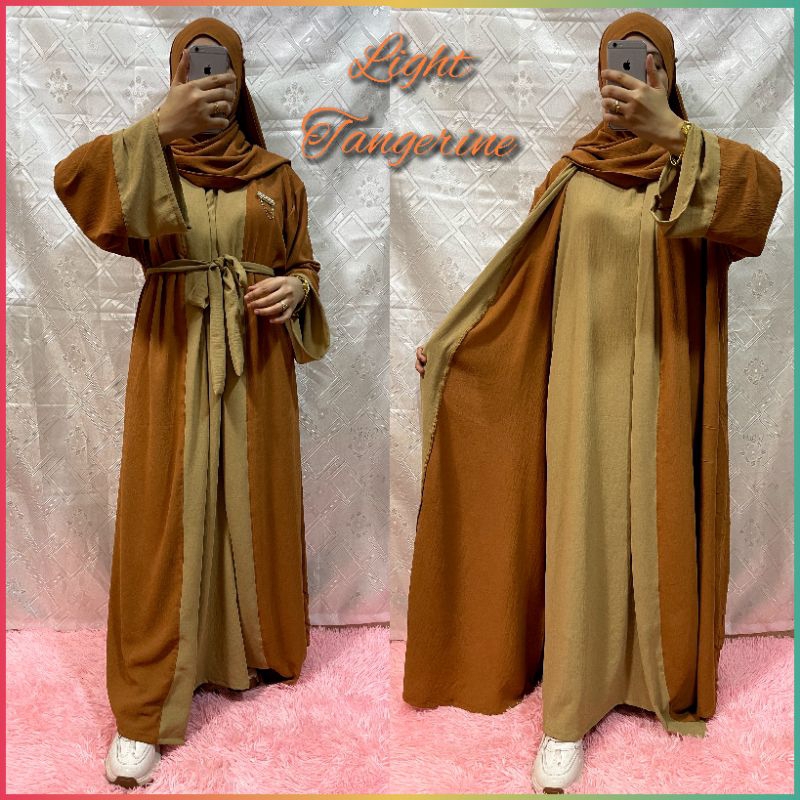 Ayesha 3in1 Crinkle Abaya Inspired with Inner Sando and Rectangular ...