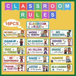 16Pcs Classroom Rules Educational Poster for Kids Homeschool Bulletin ...
