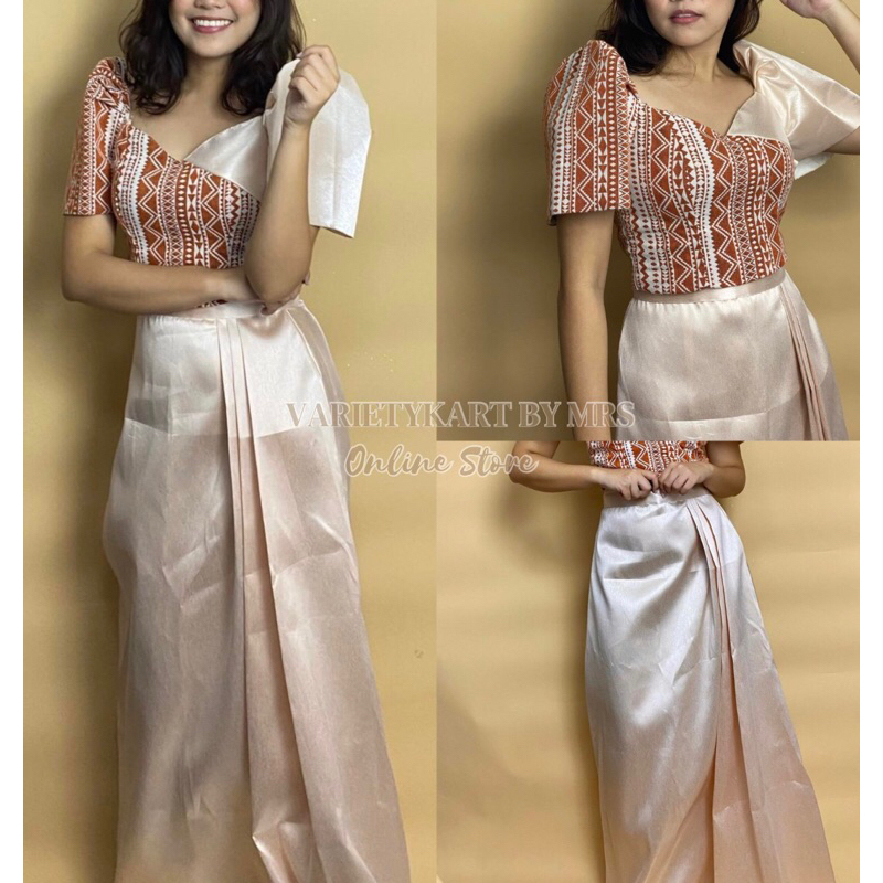 Orange Inabel Ethnic Top & Skirt CODE P25 | Shopee Philippines
