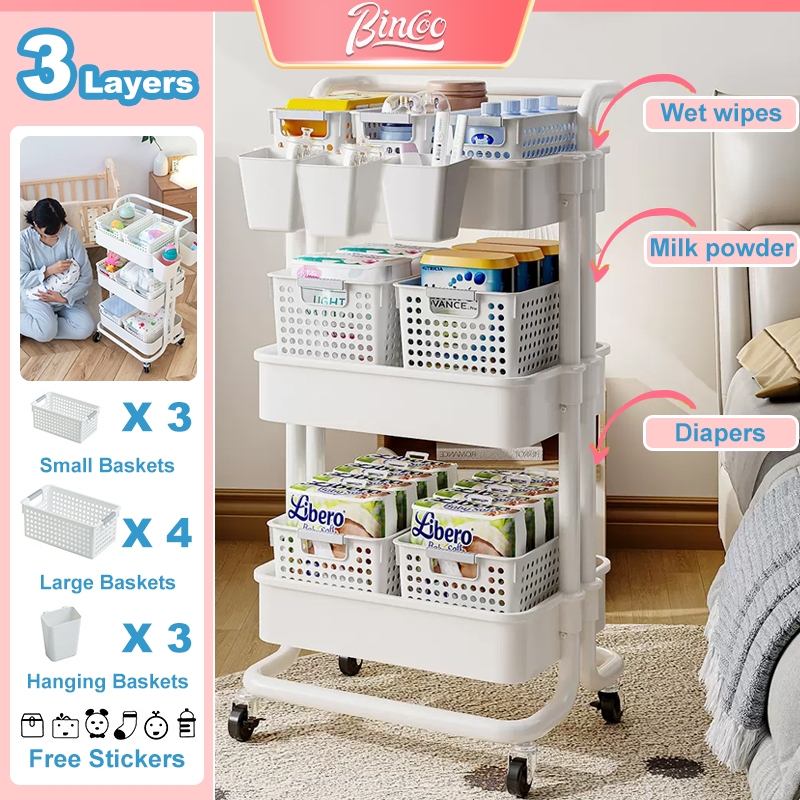 BINCOO Baby Trolley Cart Organizer with 10pcs Basket Metal Mobile ...