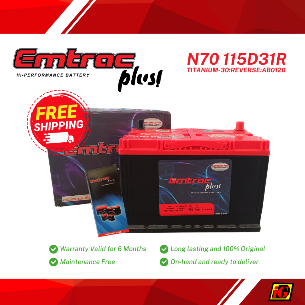 N70/115D31R Emtrac Plus ! Hi-Performance Maintenance Free Automotive Battery (AB0120) | Shopee ...
