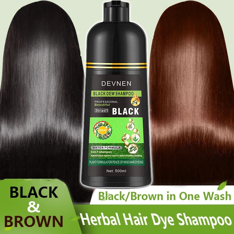 DEVNEN 500ML Black/Brown Hair Shampoo Herbal Hair Dye Shampoo Black ...