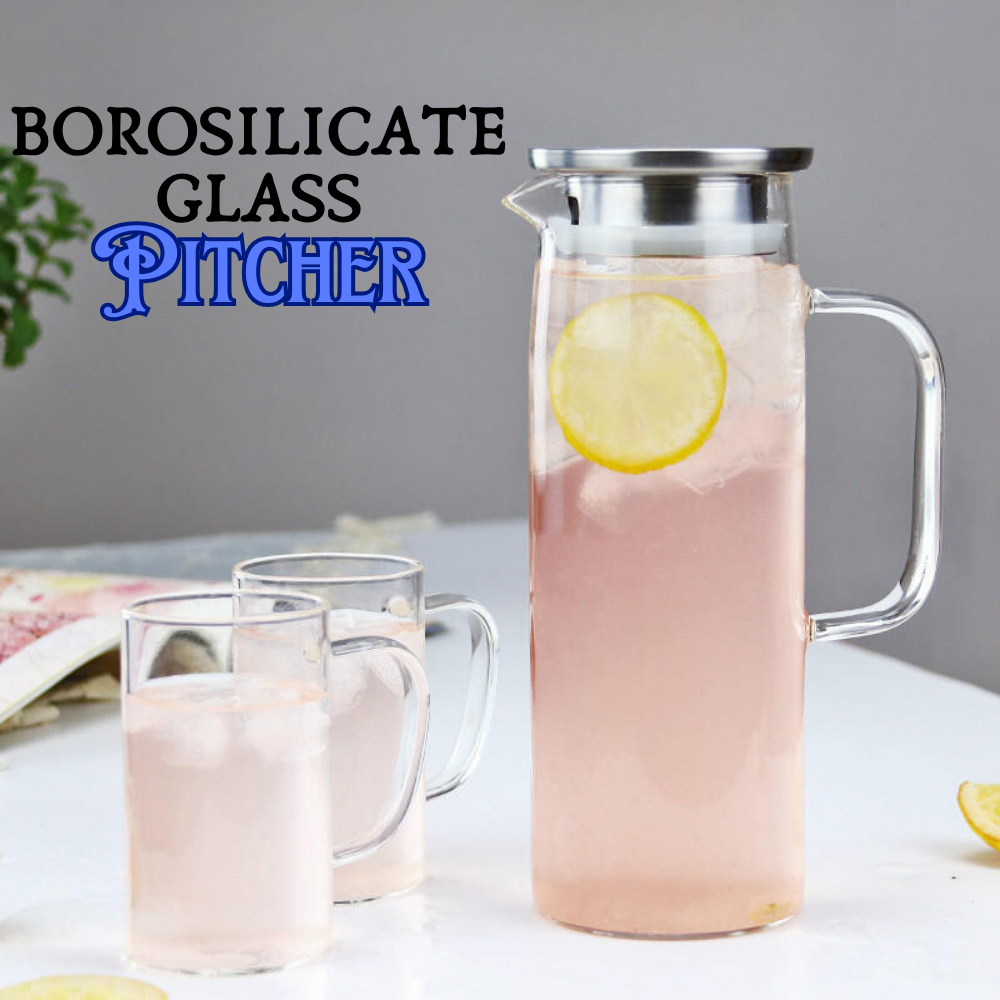 CCN Borosilicate Glass Pitcher With Stainless Lid Water Jug Heat Cold ...