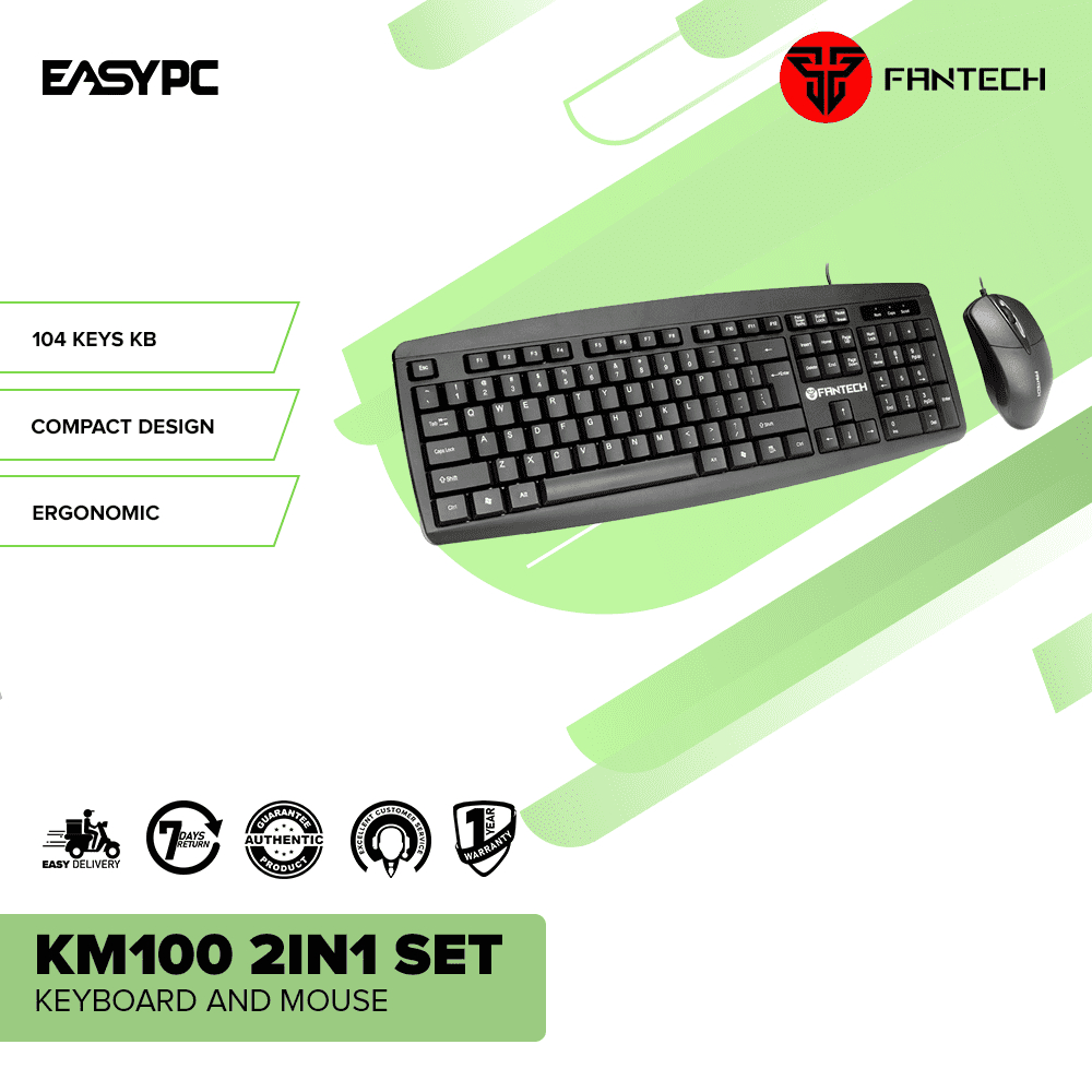 EasyPC| Fantech KM100 2in1 Keyboard and Mouse set| Black| Ergonomic ...