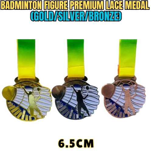BADMINTON FIGURE PREMIUM LACE MEDAL 6.5CM GOLD/SILVER/BRONZE AVAILABLE ...