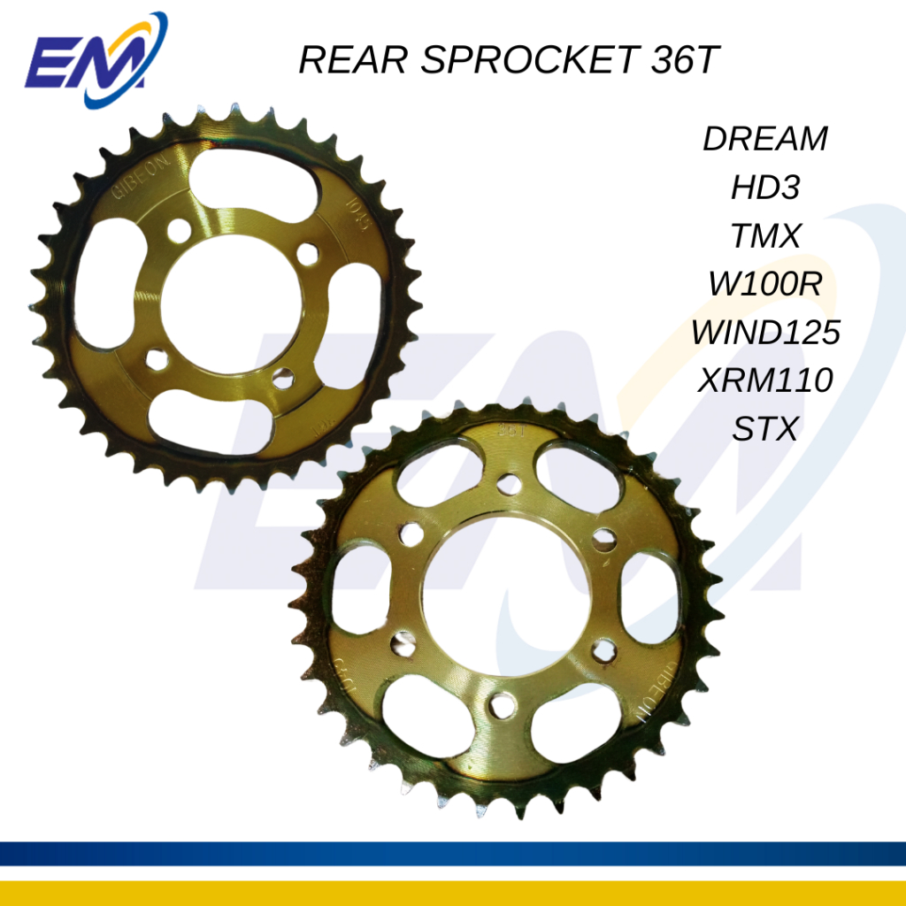 REAR SPROCKET 36T FOR DREAM/HD3/TMX/W100R/WIND125/STX/XRM110 - GIBEON ...