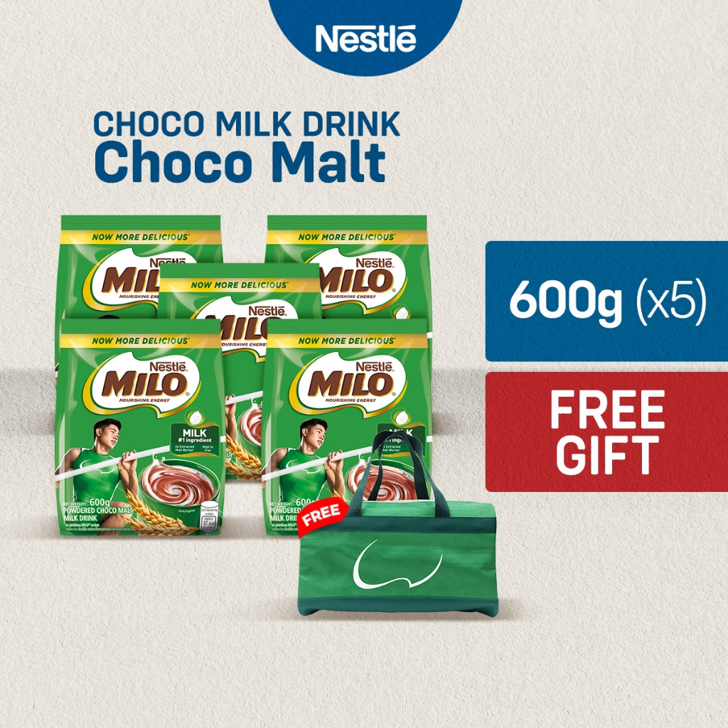 Milo Powdered Choco Malt Milk Drink 600g - Pack of 5 with FREE Milo ...