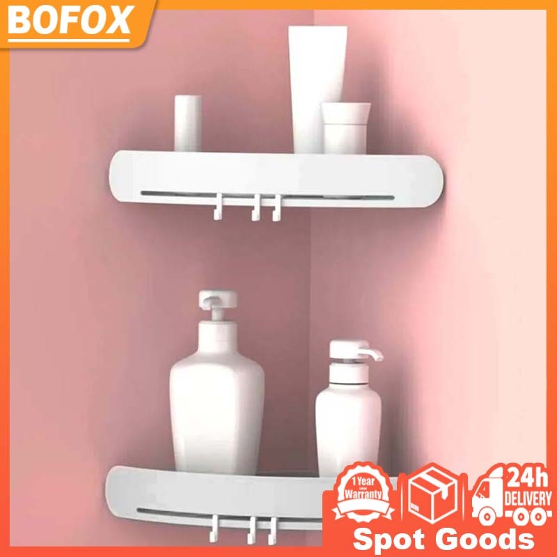 Punch-free Bathroom Triangle Storage Rack With Towel Rack and Hooks ...