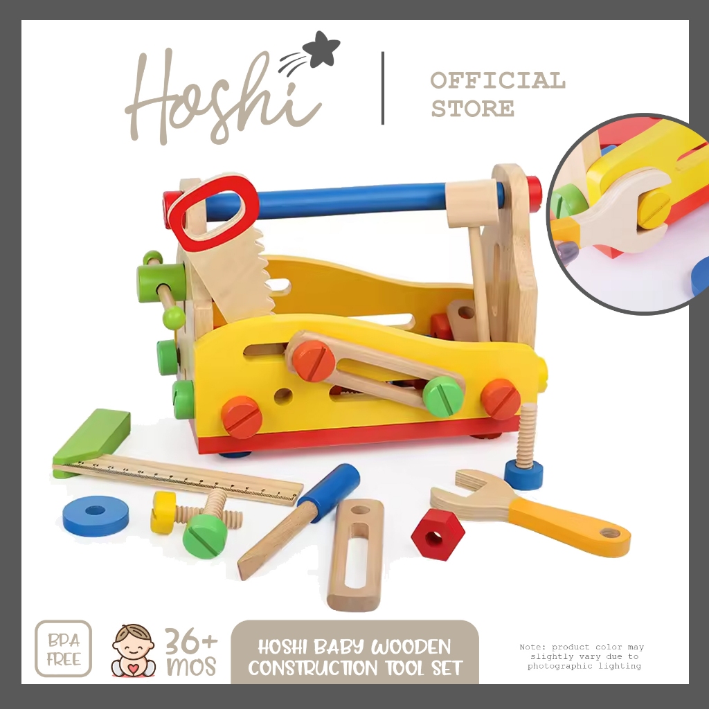 Hoshi Baby Wooden Construction Tool Set, Montessori Educational Pretend ...