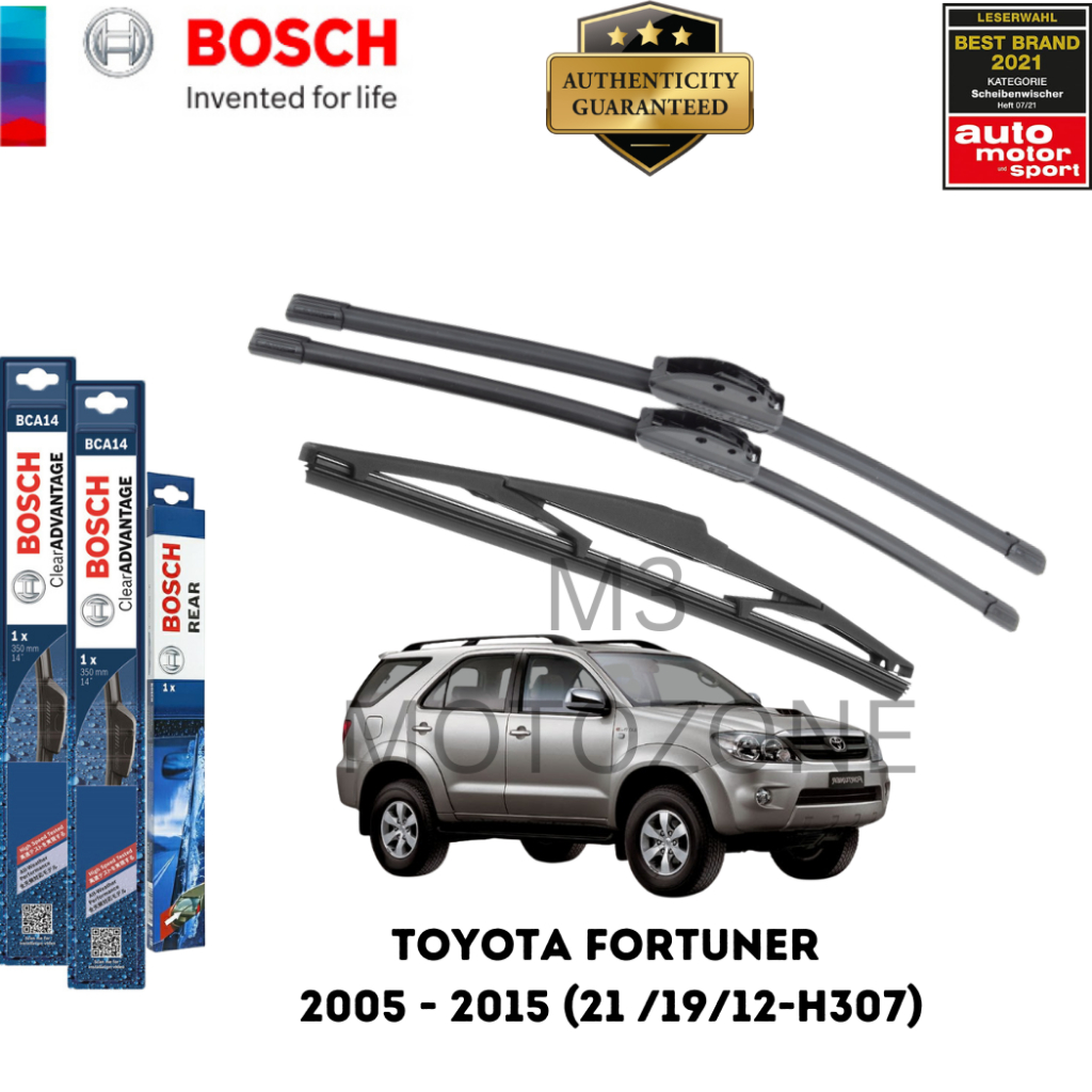 Bosch Clear Advantage Wiper Blade Bundle for Toyota Fortuner '05-'15 (21/19/H307) | Shopee ...