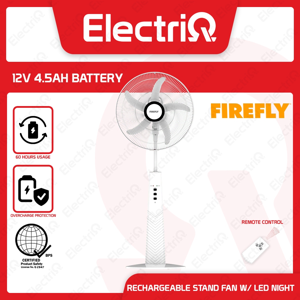 Electriq l Firefly 18 inch Rechargeable Stand Fan with LED Night Light and Remote Control FEL634 ...