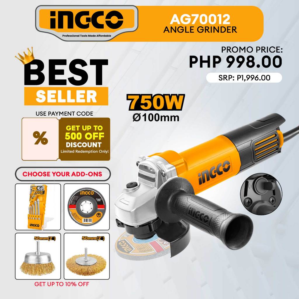 INGCO Electric Angle Grinder Cutting Machine 750W AG70012 IPT | Shopee ...