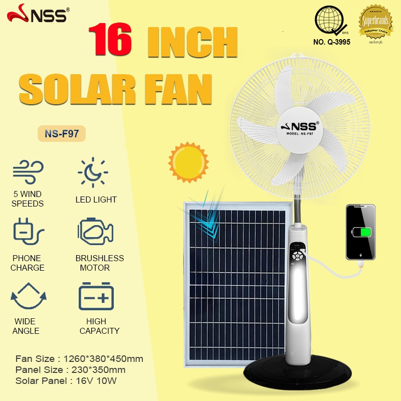 NSS Solar Fan 16'' Stand Fan With Light Solar electric fan Rechargeable ...