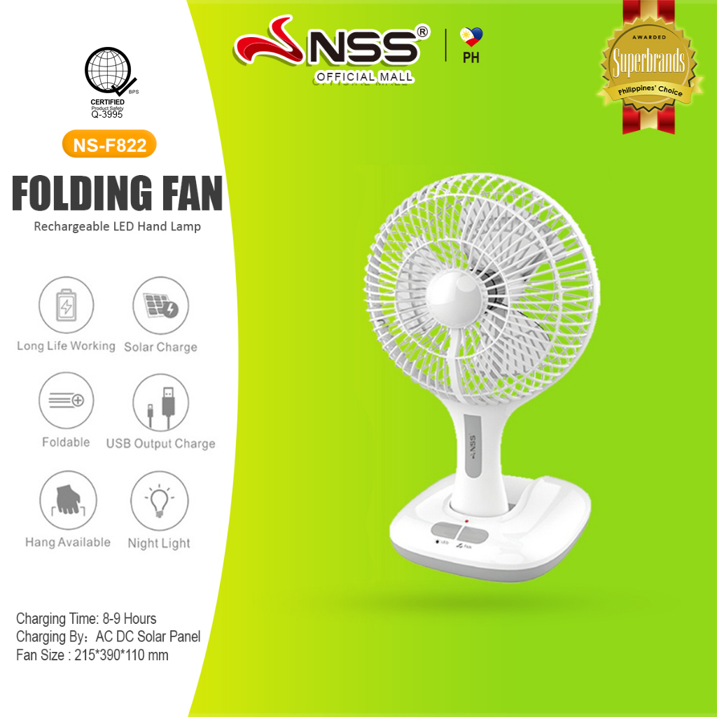 NSS Folding Chargeable Fan With LED Lamp Light Adjustable Portable ...