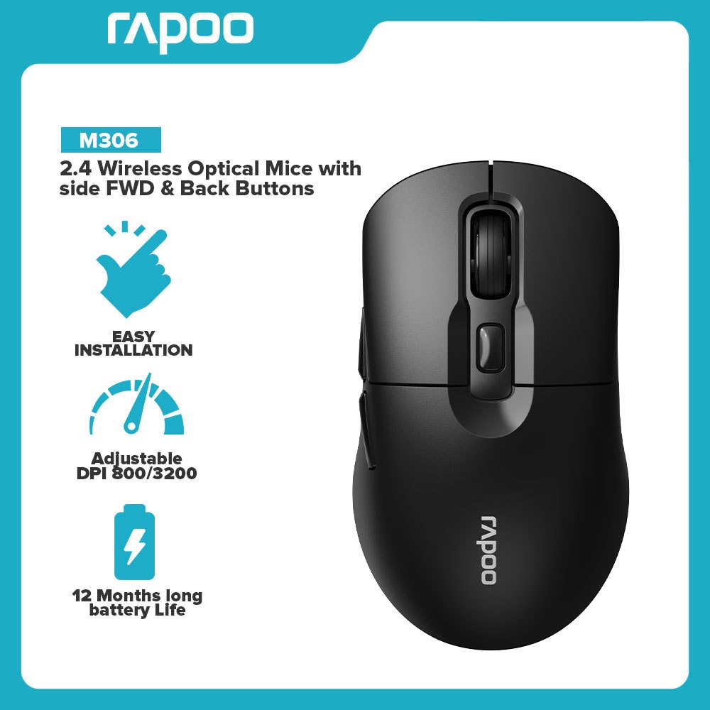 RAPOO M306 2.4 Wireless Optical Mice With Side FWD And Back Buttons ...