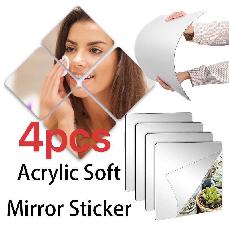 4pcsx22cmx22cm Square Mirror Self Adhesive Acrylic Reflective Square ...
