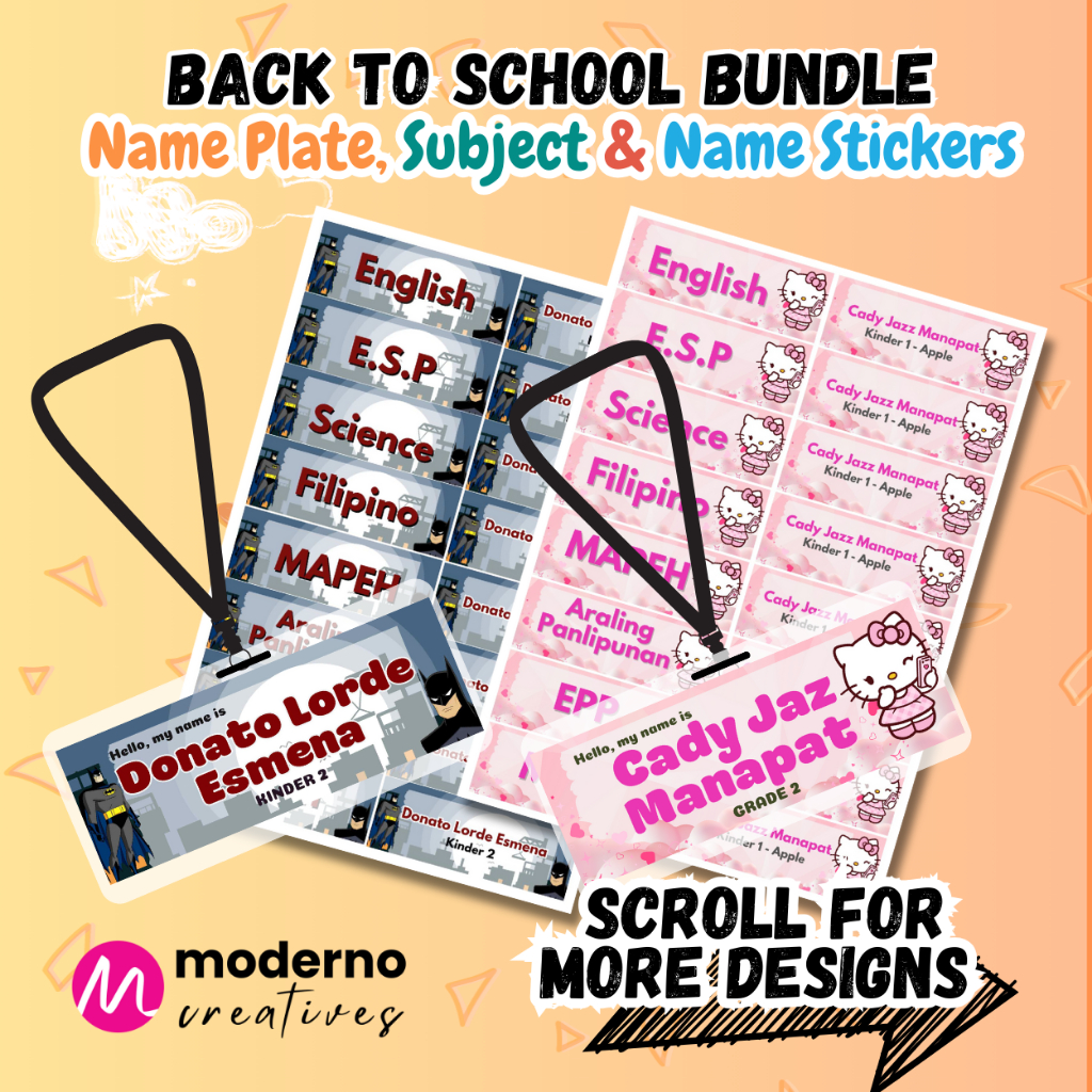 Name Tag, Name and Subject Name Sticker Bundle • Moderno Creatives ...