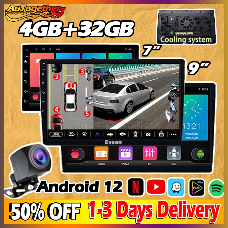 with cooling system 4G+32G IPS Screen Head Unit android 7/9/10 Inch Car Android 12 Navigasi ...