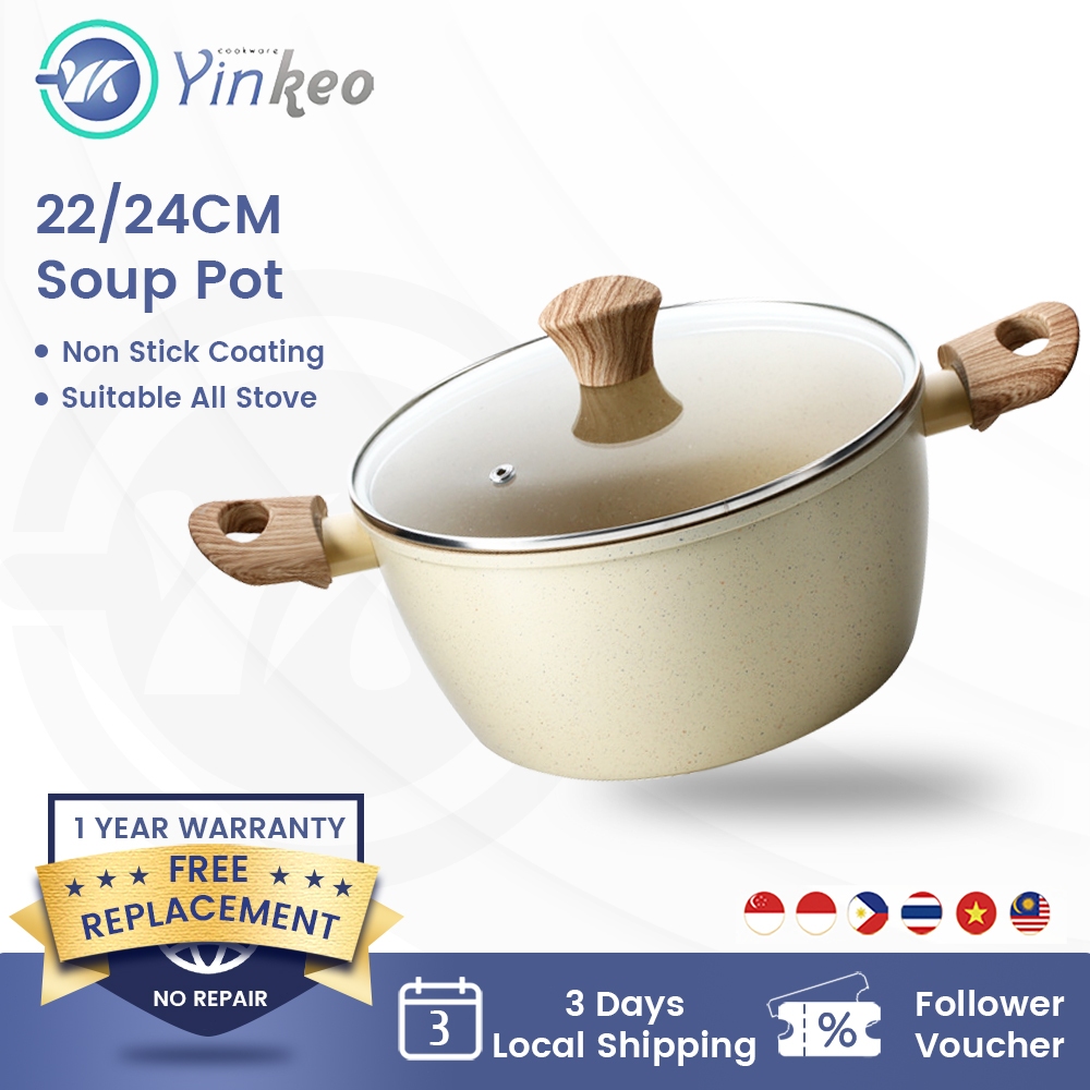 Yinkeo Non Stick Casserole Soup Pot With Cover Stew Pot For Induction ...