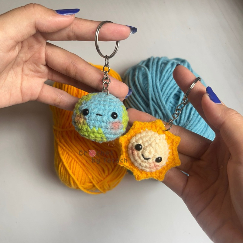 Crochet Matching Sun and Earth Keychain | Shopee Philippines