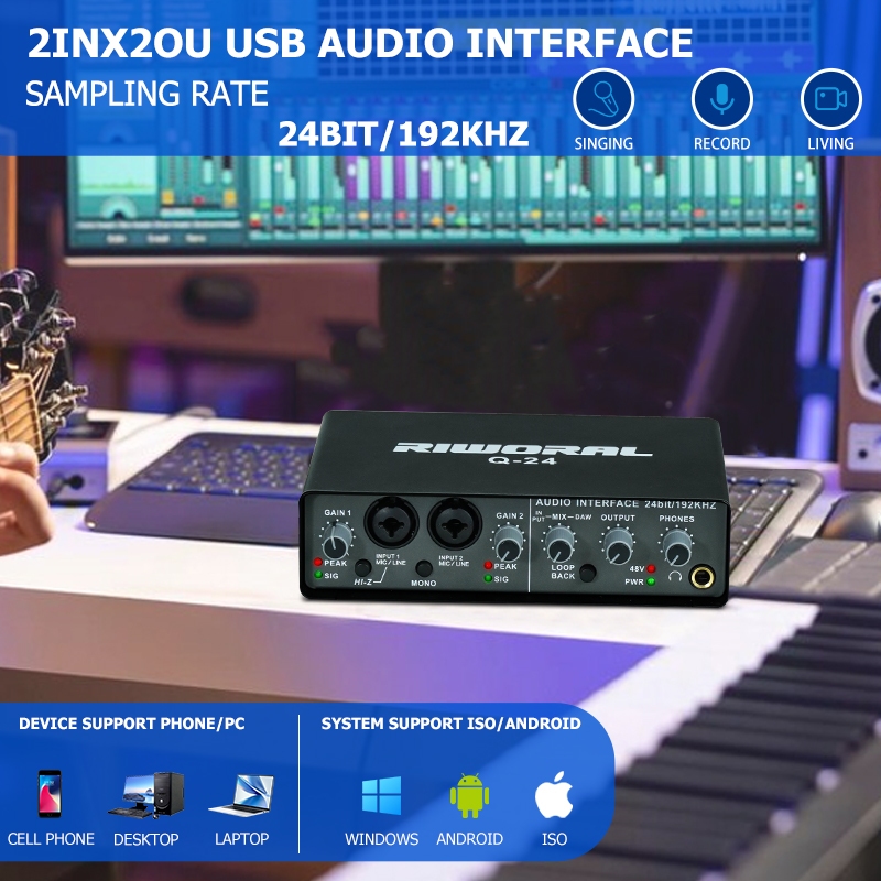 Audio Interface 24Bit/96kHz Used for Pc With XlR / 1/4 Inch Jack 2 ...