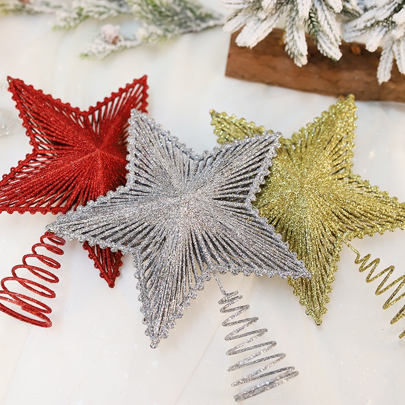 3D Christmas Five-Pointed Star Tree Topper Decoration Sequins Hollow ...