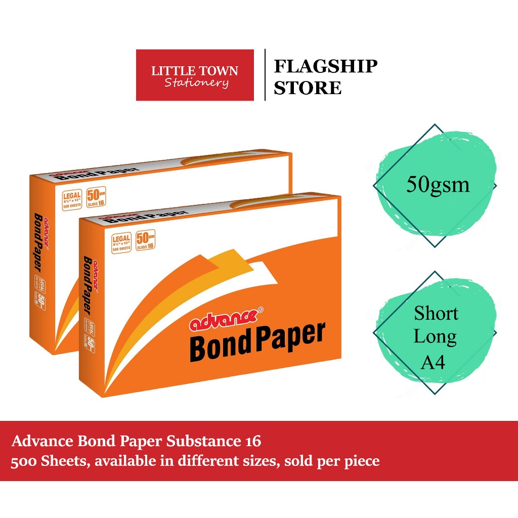 Advance Bond Paper 500 Sheets Ream Sub 16 / 50gsm | Shopee Philippines