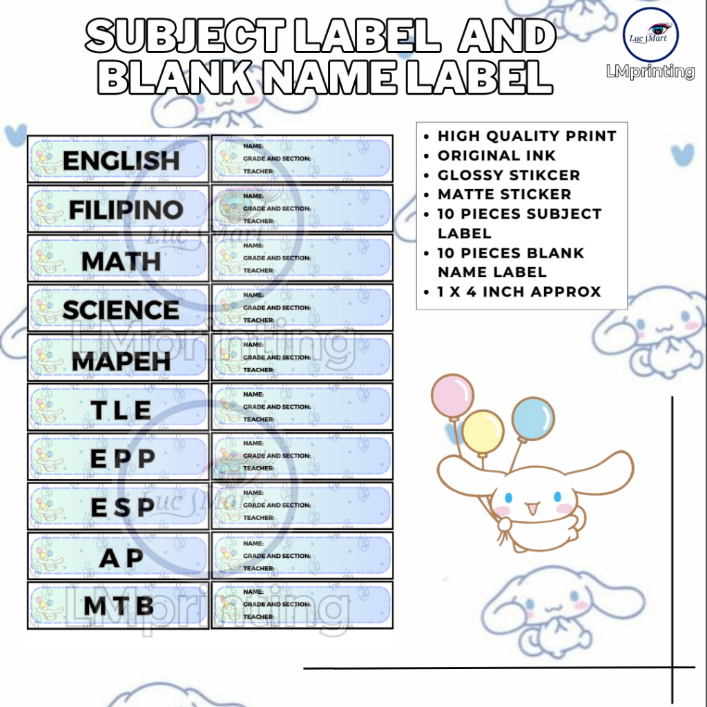 LUCSMART printsNcrafts CINNAMON subject and Name Label Set with 10 ...