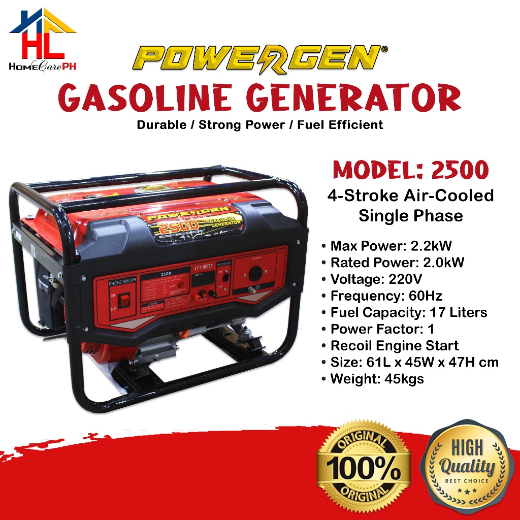 Powergen Portable Gasoline Generator 2500 (2200Watts) | Shopee Philippines