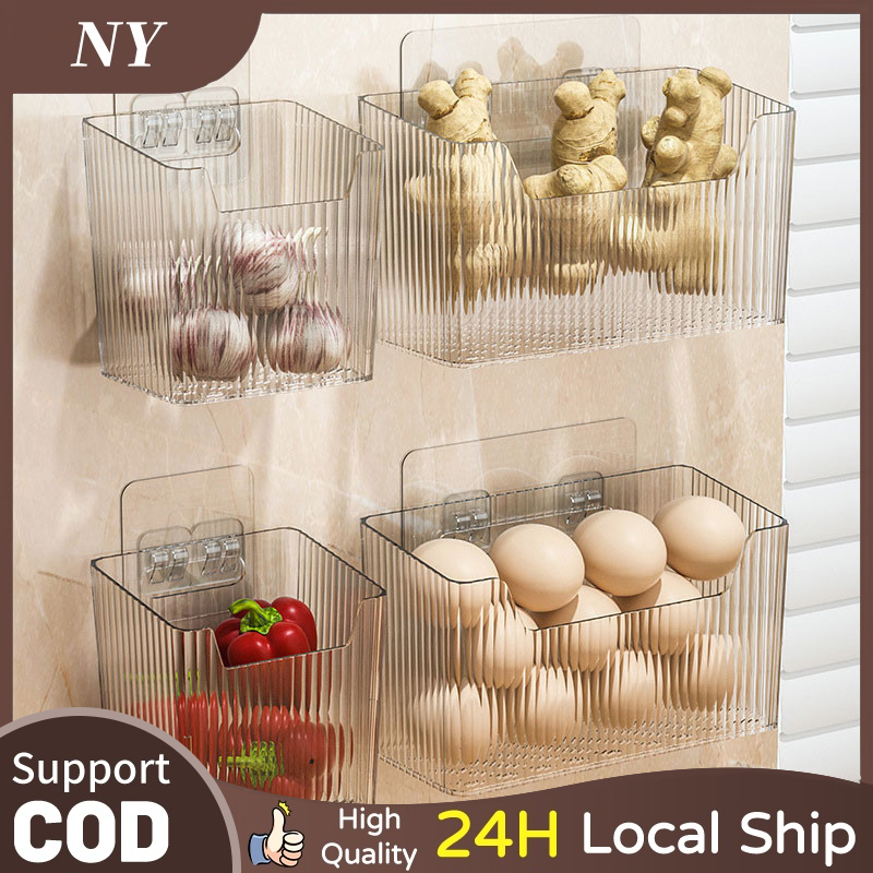 Wall Mounted Clear Bin Kitchen Self Draining Onion and Garlic Organizer ...