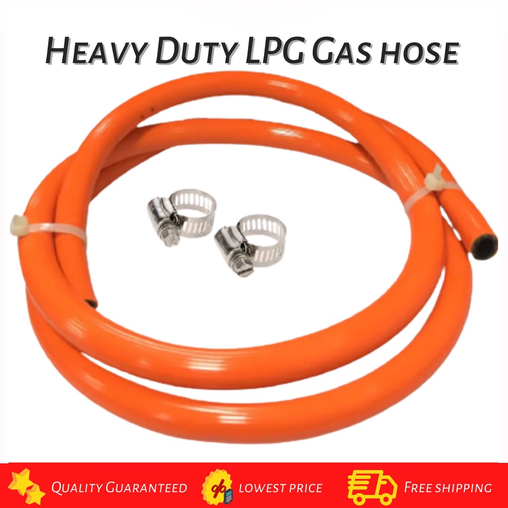 Heavy Duty LPG Rubber Gas Stove Hose 3PLY Orange Gas Hose Rubber w/ 2 ...