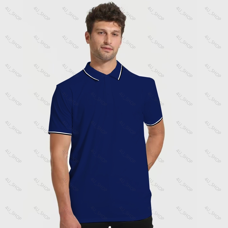 Royal blue stripe unisex polo shirt plain short sleeve formal custom ...
