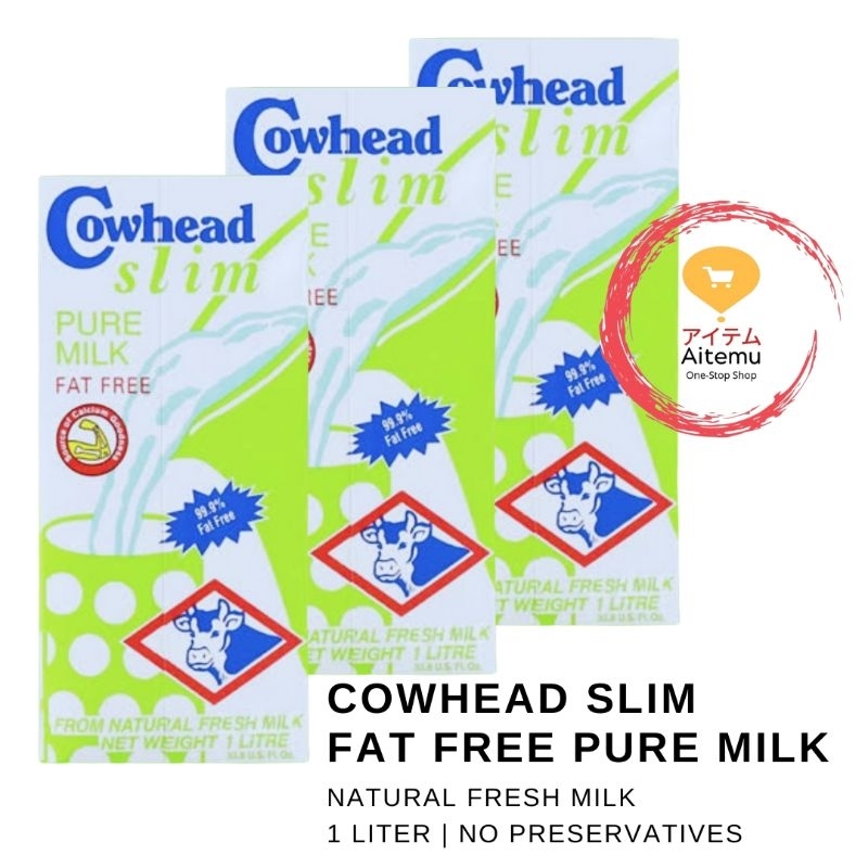 COWHEAD SLIM FAT-FREE PURE MILK 1LITER | Shopee Philippines
