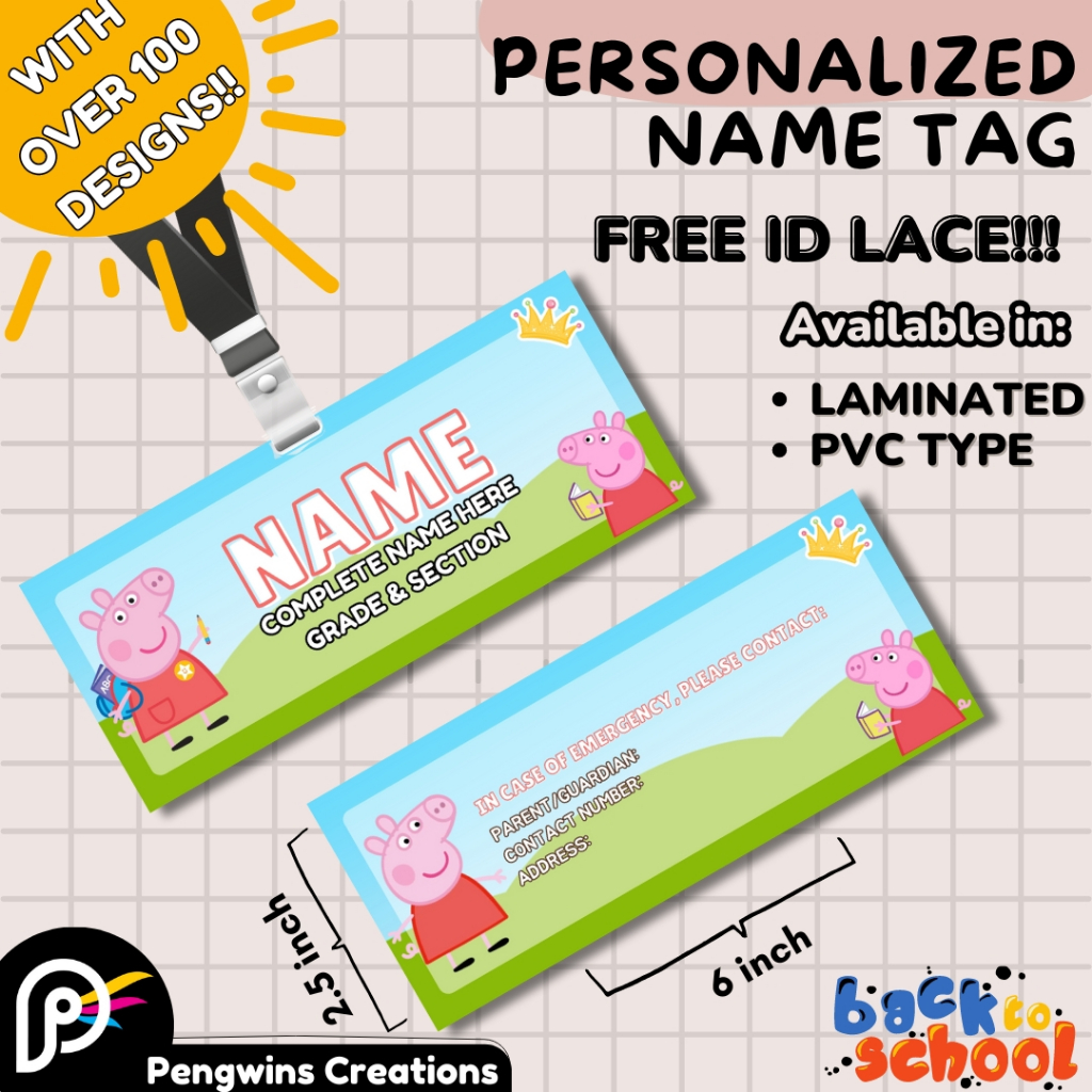 PEPPA PIG Designs - Customized PVC or LAMINATED School Name Tag for ...