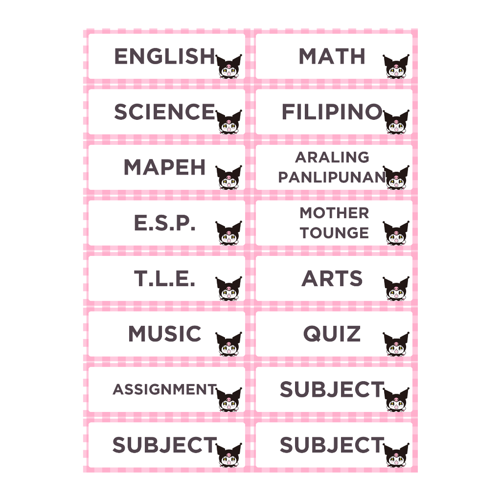 Kuromi Subject Sticker/Name Sticker/Label Sticker | Shopee Philippines
