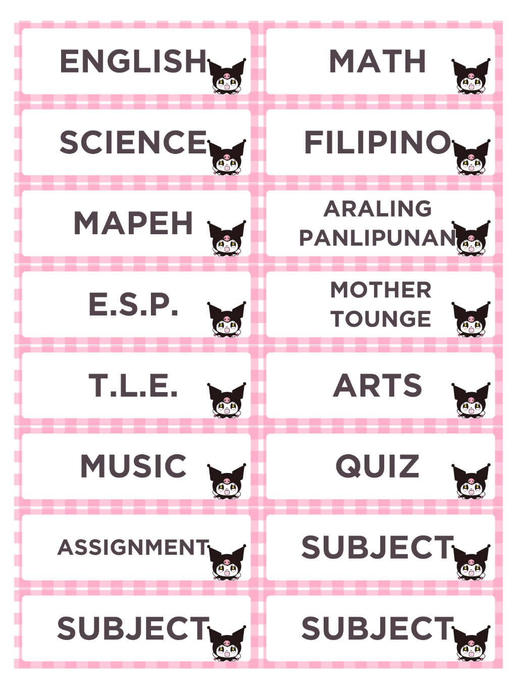 Kuromi Subject Sticker/Name Sticker/Label Sticker | Shopee Philippines