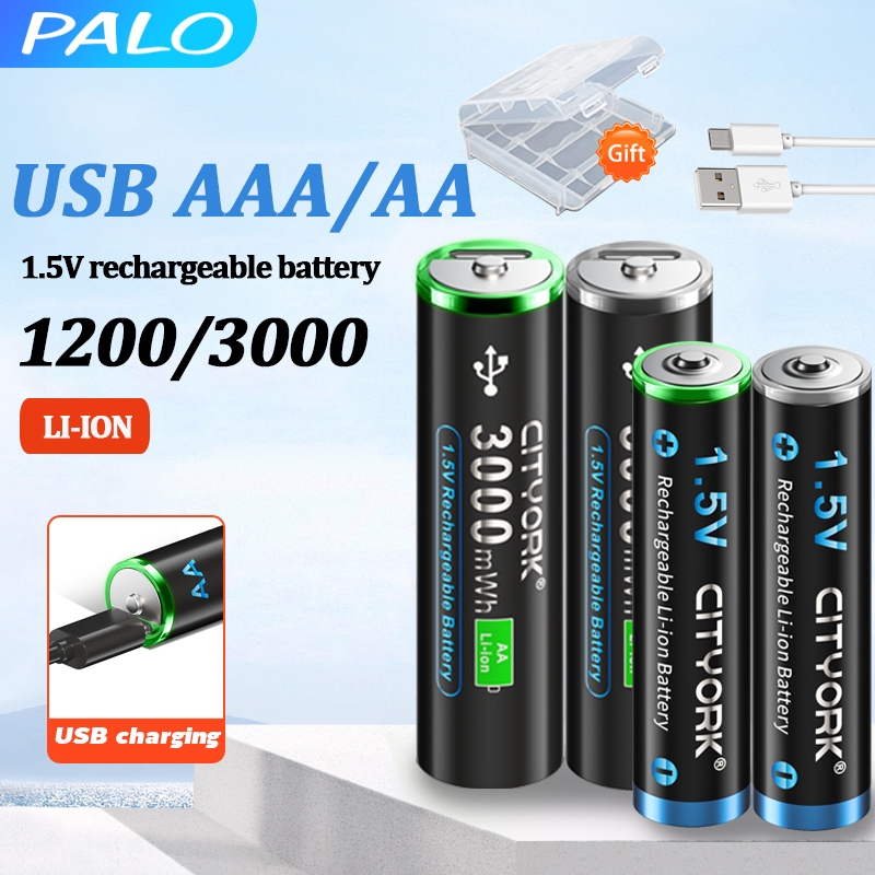 PALO AA AAA Rechargeable Battery with Micro USB 1.5V li-on 3A 2A ...