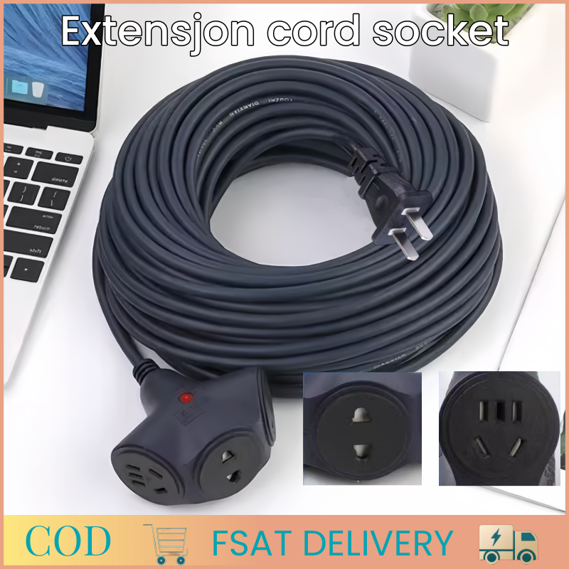 Extension Cord Socket With Cable Plug-in 5/10/20/30M Strip Electric ...