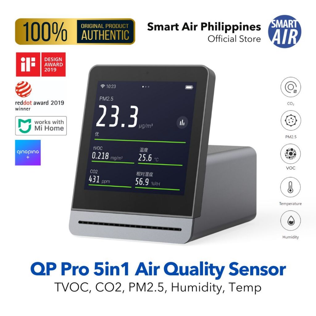 QP PRO 5in1 Portable Air Quality Sensor Monitor (CO2 Sensor, VOCs, PM2.5, Temperature, Humidity ...