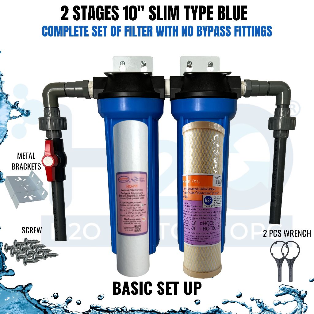Water Filter 2 Stages 10" Slim Type Set Up Complete Set With Gray UPVC ...