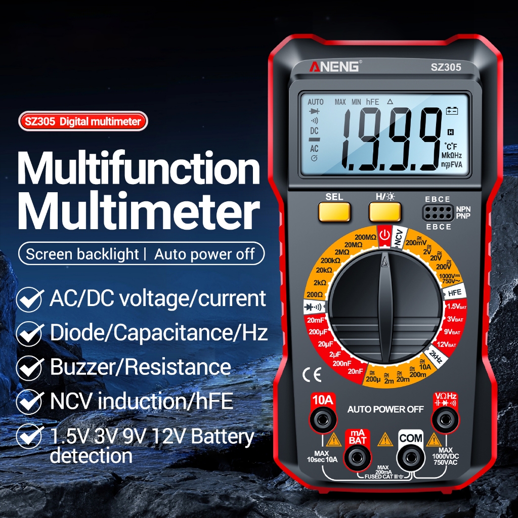 Aneng Sz305 Multimeter Capacitor Tester 1999 Counts Smart Voltmeter Ohm Meter Resistance Diode