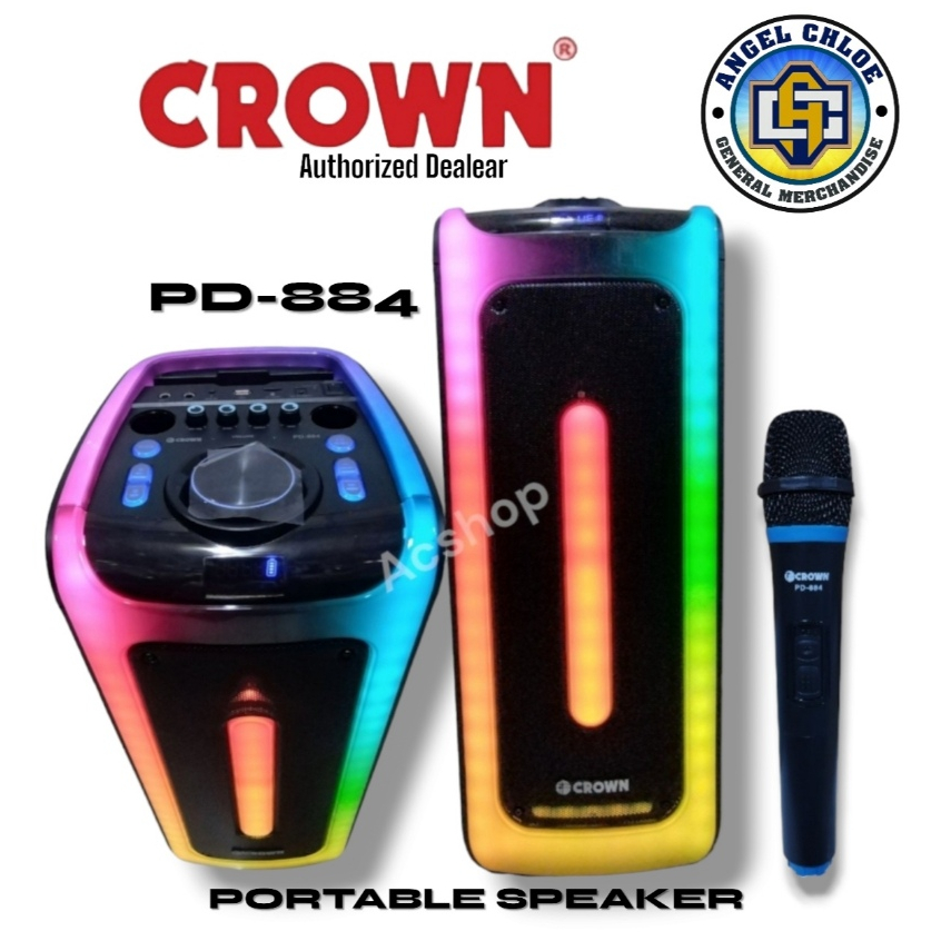 Crown PD-884 Portable Rechargeable Speaker Dancing Light Baffle w ...