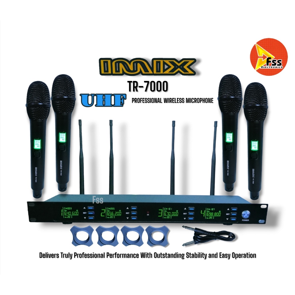 Wireless metal microphone UHF IMIX TR-7000 4 channels | Shopee Philippines