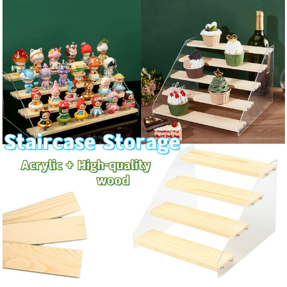 5-layer Ladder Acrylic Display Rack Organizer Wooden Food Dessert Cake ...